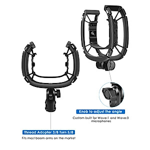 Borenbuir Wave Shock Mount, [Custom Built for Wave Mic] Anti-Vibration Suspension Shock Mount Holder Clip Compatible with Elgato Wave:1 and Wave:3 Microphones
