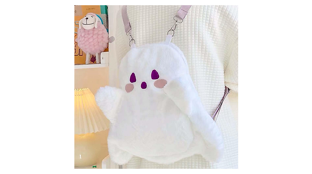 Cute Ghost Halloween Backpack - Kawaii Plush Candy Bag for Halloween