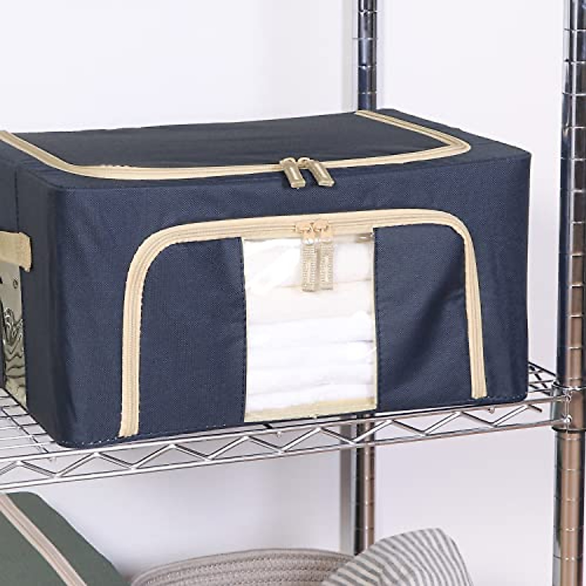 Fuji Boeki 63513 Storage Box, Width 15.4 x Depth 11.4 x Height 7.9 inches (39 x 29 x 20 cm), Blue, 5.6 gal (22 L), with Small Window, Stackable