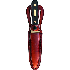 Old Timer 162OT Boot Knife 7.8in High Carbon Stainless Steel Full Tang Fixed Blade Knife with 3.8in False Edge Blade, Black Sawcut Handle, and Leather Belt Sheath for Camping, Hunting, and Outdoors