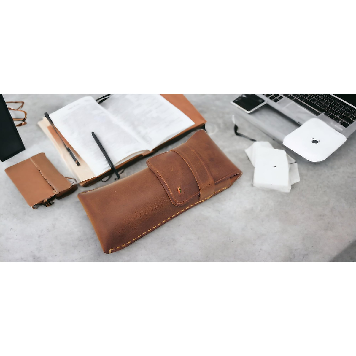 MyMesken Leather Eyeglass Case -Genuine Leather, Protects, Sunglasses, Eyeglasses Pouch, Reading Glasses, Protective Holder