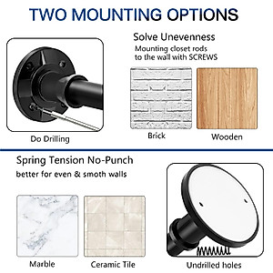 Closet Rod, 1 Inch Diameter Heavy Duty Adjustable Closet Rods for Hanging Clothes 30 to 88 Inch Industrial Closet Hanging Rod Matte Black Closet Poles for Wardrobes