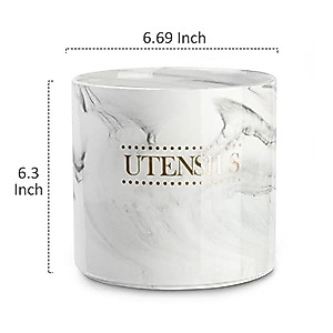 LYEOBOH Kitchen Utensil Holder Large Utensil Holder for Countertop, Modern Ceramic Cooking Utensil Crock Heavy Spatula Holder, 6.7 Inches Gray Marble Utensils Organizer for Home Decor