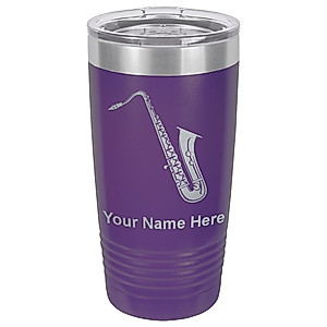 LaserGram 20oz Vacuum Insulated Tumbler Mug, Saxophone, Personalized Engraving Included (Dark Purple)