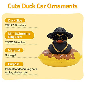 wonuu Car Duck Ornament Dashboard Decorations Rubber Duck Car for Car Dashboard Accessories with Swim Ring Sunglasses Hat and Necklace, A_Black Duck