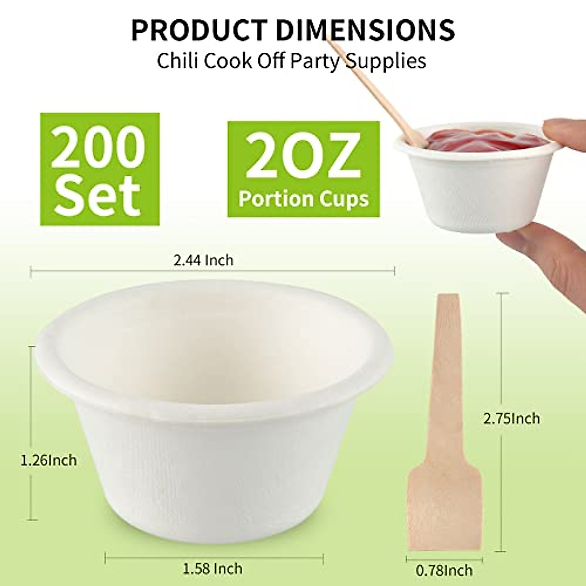 100 Set 2 oz Portion Cups Paper Souffle Portion Cups with Wooden Spoons Disposable Chili Cook Off Sample Cups for Party Supplies (100)