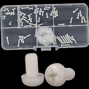 White Nylon Pan Head Machine Screw Nut Metric Thread Round Head Bolt Assortment Set Kit 160pcs M2