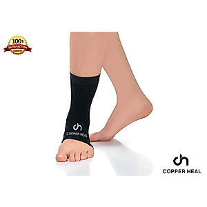 COPPER HEAL ANKLE Compression Sleeve (PAIR) - Highest Copper Infused Socks Arch Support Foot Swelling Achilles Tendon Joint Pain Plantar Fasciitis Sports Injury (L - pair)