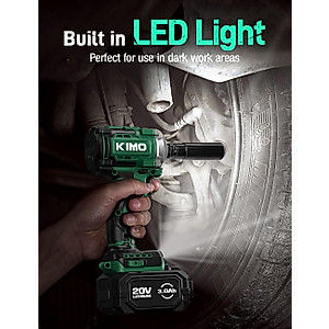 KIMO Impact Wrench 1/2 Inch with 814N.M/600ft-lbs Max Torque, 3 Mode Setting, 2 x 3000mAh Batteries, 3000 RPM, 1 Hour Fast Charger, 1/2 Impact Gun with Variable Speeds, 20V Impact Driver for Car Home
