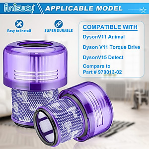 2 Pack Replacement V11 Filters for V11 Torque Drive V11 Animal V15 Detect Vacuum, Replace Part 970013-02