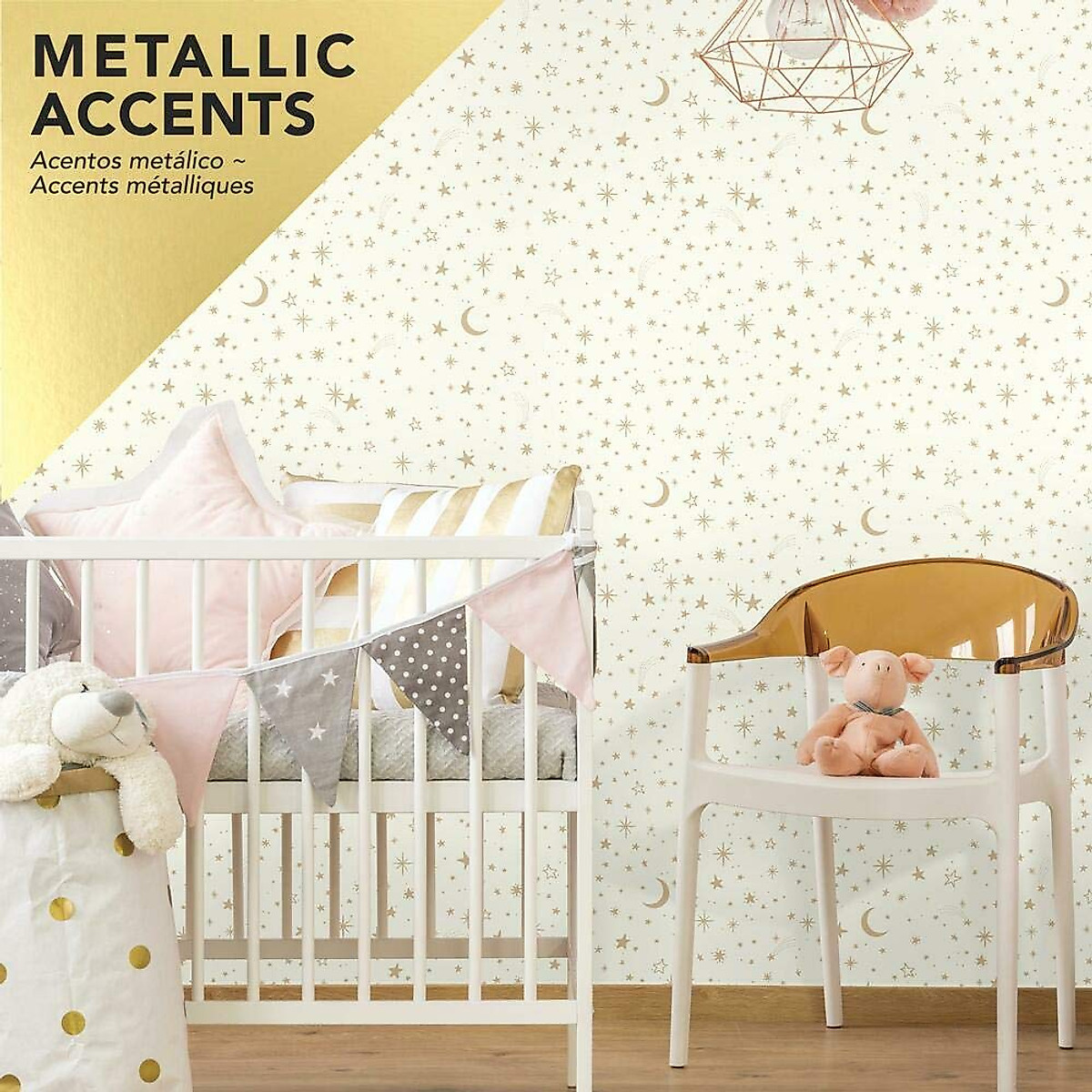 RoomMates RMK10850WP Metallic Gold Twinkle Little Star Peel and Stick Wallpaper 20.5" x 16.5 feet
