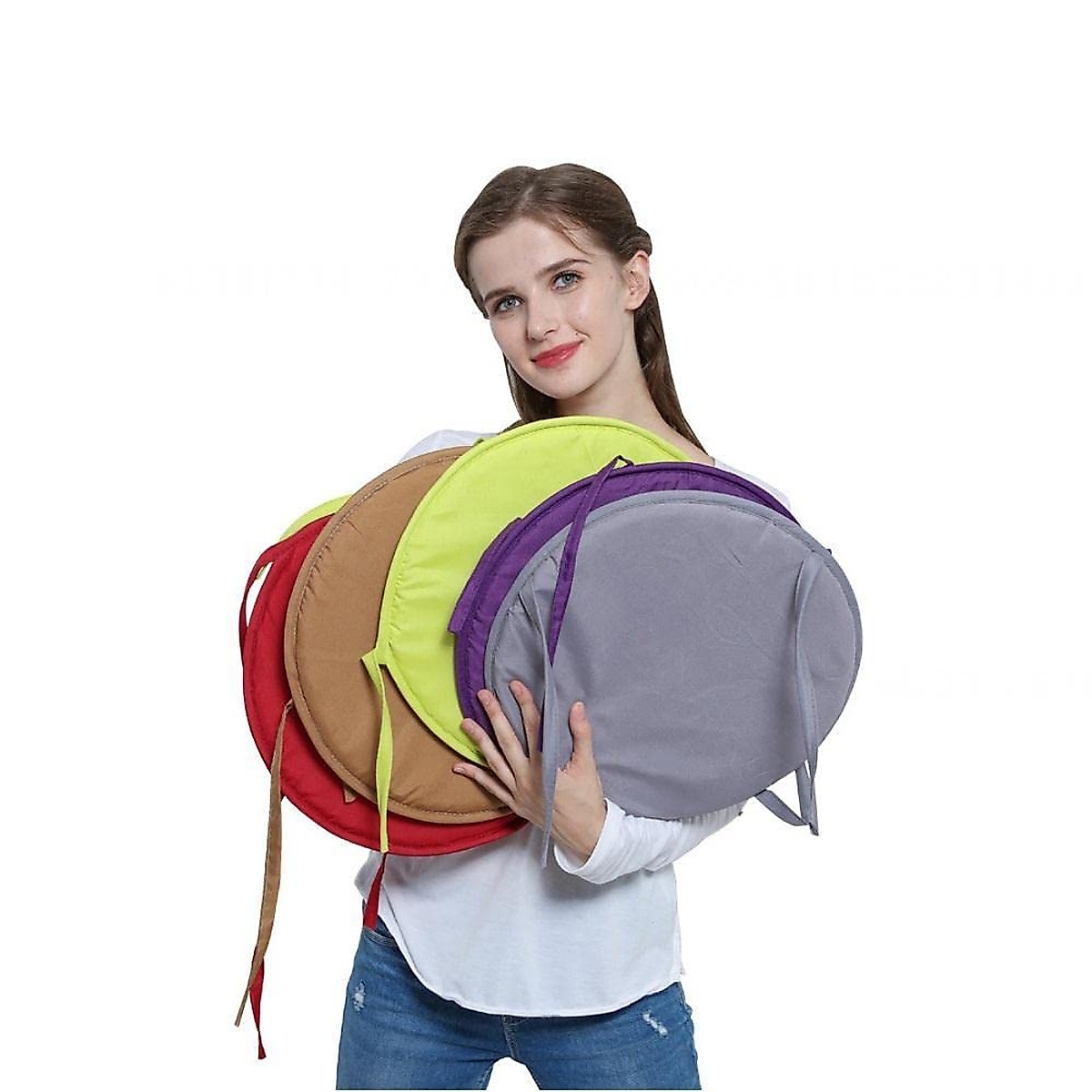 KYKHT Chair Pads for Dining Room Chairs Set of 4 - Round Cushion with Ties, Non Slip Kitchen Chair Seat Cushions