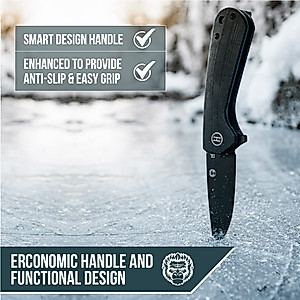 Holtzman's Gorilla Survival 'Straightback' Folding Knife featuring D2 Steel Blade and G10 Tactical Handle in Gift Box Set (Black+Blue)