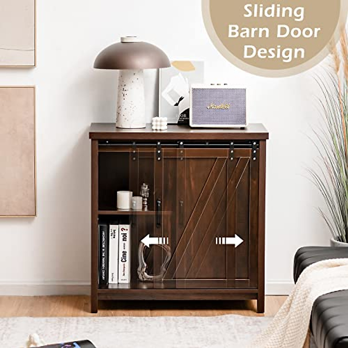 Giantex Buffet Sideboard, Kitchen Storage Cabinet with Sliding Barn Door, Farmhouse Coffee Bar Station, Stationary Island for Dining Room Console Table Entryway Living Room (Rustic Brown)