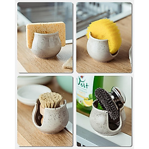 Zoeeker Sponge Holder for Kitchen Sink, Ceramic Dish Sponge Drying Caddy Sponge Rack Kitchen Organizer Cute Kitchen Accessories for Sink Counter, Speckled Glaze