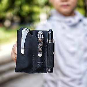 VIPERADE PJ12 Leather EDC Pocket Organizer for Belt, Multitool and Flashlight Holster, Leather EDC Holster with Pen Loop, EDC Leather Knife Sheath with Belt Clip
