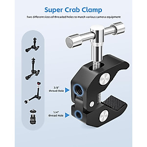 UTEBIT Adjustable Magic Arm with Super Clamp,9 inch with 1/4" and 3/8" Thread,Articulating Arm Clamp Friction Power Arm Crab Screw Kit for LCD Monitor, LED Light, Flash Light, Camera Rig