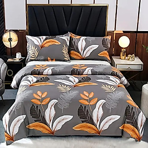 JAQWLL 3pcs Leaf Printed Duvet Cover Set - Soft and Cozy Bedding for All Seasons Twin