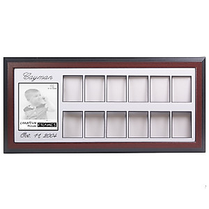 Personalized Baby's First 12 Month Timeline Collage 12 by 22-inch Mahogany Picture Frame w/Stand and Hanger