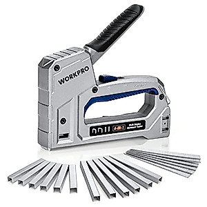 WORKPRO Staple Gun Heavy-Duty, 4-in-1 Aluminum Alloy Staple Gun for Upholstery with 1400 Staples and 600 Brad Nails, Stapler for Upholstery, Decoration, DIY, Furniture, Doors and Windows