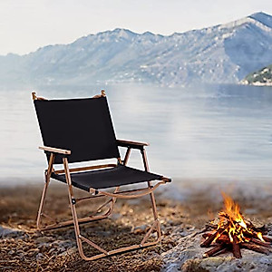 DYRABREST Outdoor Folding Camp Chair Wood Grain Portable Lawn Chairs 308 LBS Heavy Duty Travel Chair Aluminum Frame Lightweight Lounge Chair for Camping, Garden, Picnics, Patio, Beach (Black)