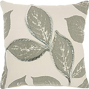 Mina Victory Life Styles Embroidered Leaves Sage 20" X 20" Throw Pillow