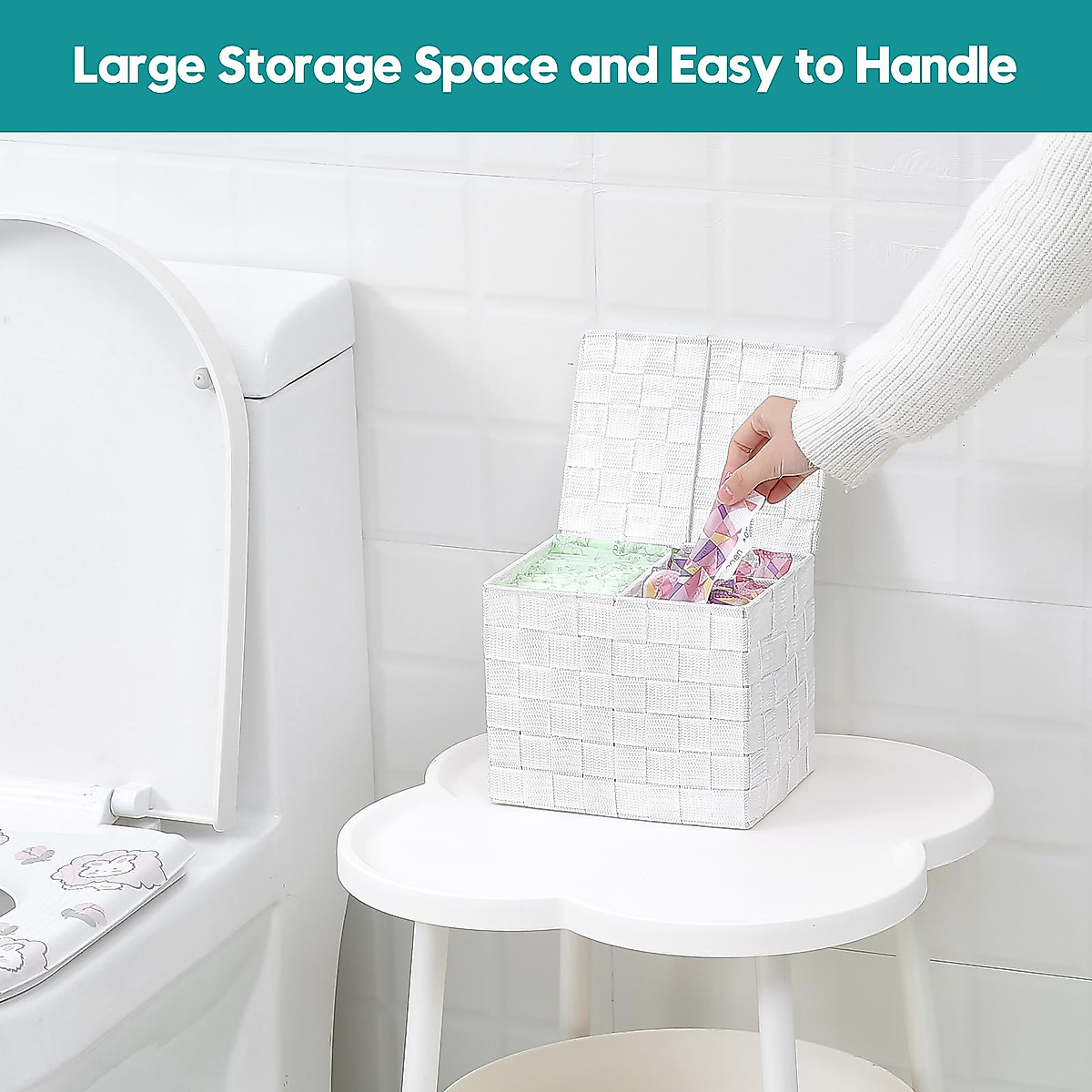 Wanapure Washable Tampon Holder for Bathroom,Tampon Holder for Bathroom Storage with Lid,Feminine Product Organizer with Divider, Tampon Storage for Women,Tampon Organizer for Bathroom,White