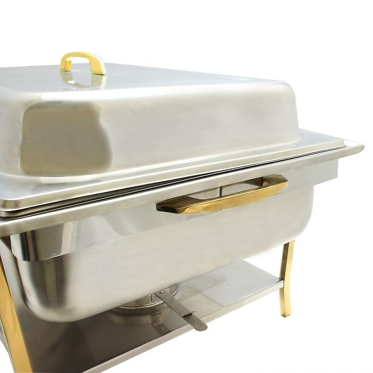 TrueCraftware- 8 Qt. Stainless Steel Full Size Continental Chafing Dish Brass Accent Complete Set- Food Warmer Chafers and Buffet Warmer Sets for Catering Event Party Holiday Buffet Weddings Catering