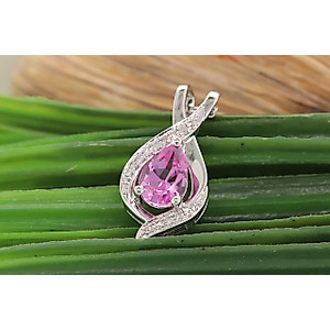 Dazzlingrock Collection 9x6 mm Pear Lab Created Pink Sapphire & Round White Diamond Swirl Teardrop Pendant with 18 inch Silver Chain for Women in 14K White Gold