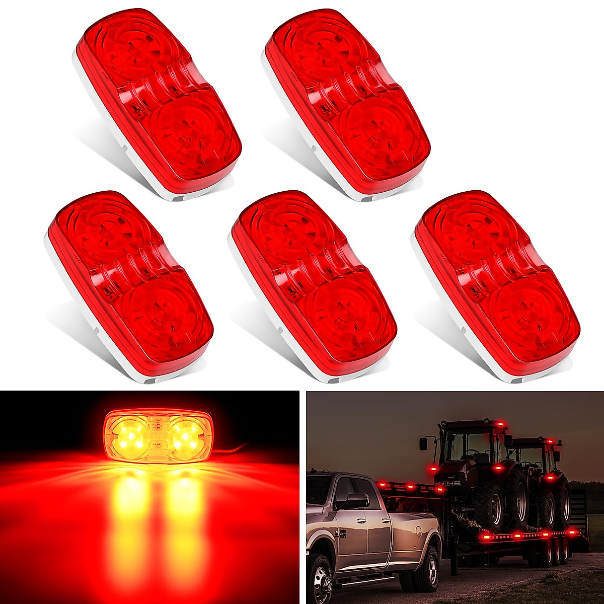 Nilight Double Bullseye Marker Light 5PCS Red 10LED Rectangular Clearance Front Side Rear Indicator Lights Surface Mounted for 12V Truck Camper RV Boat Lorry