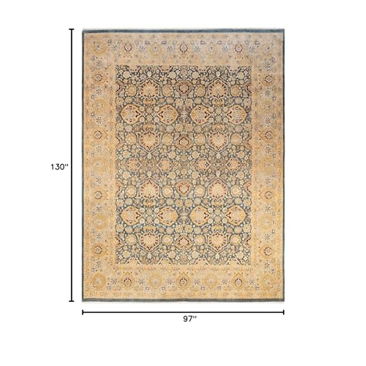 One of a Kind Hand Knotted Hand Made Wool Traditional Oriental Mogul Gray 8 X 10 Area Rug