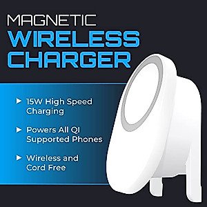 Magnetic Plug-in Wireless Charger - Cordless Charging Station with Fast Charge - Universal Phone Charger Pad for Qi Enabled Compatible w/iPhone 11, 12, 13, Pro & Max, Apple (2 Pack White)