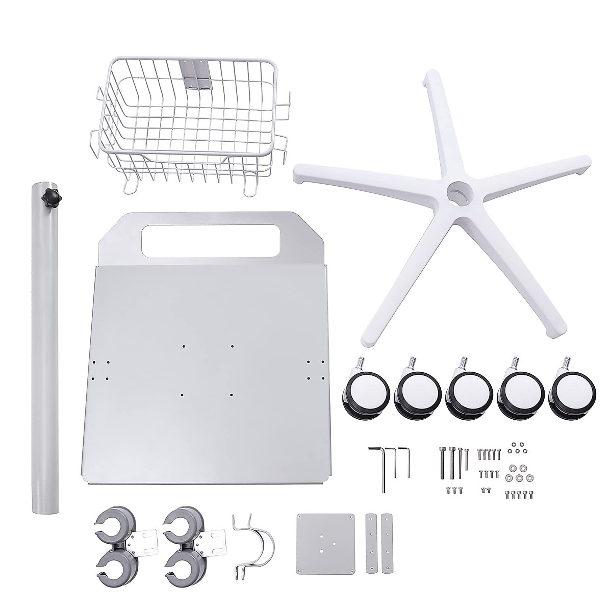 Mobile Storage Cart, Medical Cart Mobile Trolley Cart with 5 Wheels, Adjustable Height 33.46-43.71Inch, Portable Stainless Steel Dental Cart Rolling Desktop Lab Cart with Large Tabletop for Office