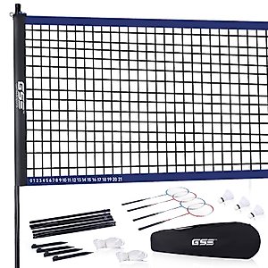 GSE Recreational Badminton Complete Set, Sports Outdoor Net Game Set Including 20'*2' Portable Badminton Net +4 Badminton Rackets+ 3 Shuttlecocks for 2-on-2 Games