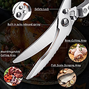 FUSIONKEI Poultry Shears Heavy Duty Kitchen Shears Multipurpose Kitchen Scissors Stainless Steel Cutlery Shears For Chicken Meat Turkey Fish Vegetables Herbs With Protective Sheath Gift Box