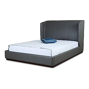 Manhattan Comfort Lenyx Mid Century Modern Faux Leather Upholstered Bed Frame, Queen, Graphite