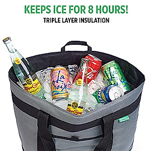 Jumbo Insulated Cooler Bag (Gray) with HD Thermal Insulation - Premium, Collapsible Soft Cooler Makes a Perfect Insulated Grocery Bag, Food Delivery Bag, Travel Insulated Bag, or Beach Cooler Bags