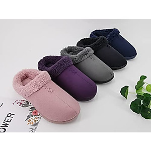 ofoot Women's Warm Clog Slippers,Memory Foam Indoor Outdoor Hard Bottom Rubber Soles Slippers with Back for Women(Black,US 9.5-10)