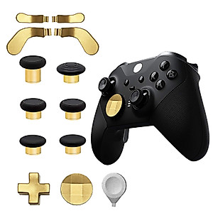 Easegmer Plating Elite Series 2 Kits - 13 in 1 Metal Swap Thumbsticks Joysticks, Trigger Paddles, D-pads with Tool for Xbox Elite Controller Series 2 Model 1797, Elite Series 2 Core Controller (Gold)