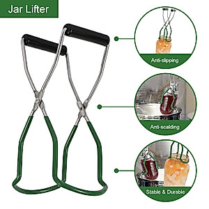 7 in 1 Canning Kit Include Steamer Rack,Canning Funnel,Jar Lifter,Wrench, Tongs,Lid Lifter/Bubble Remover Tool.Suitable for Easy Learning and Making of Household Mason Canning (Green)