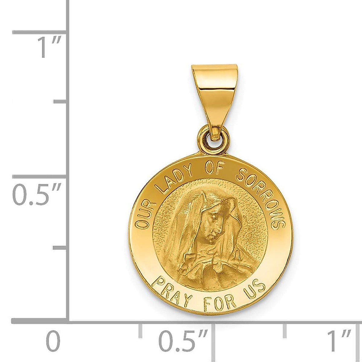 FB Jewels Solid 14K Yellow Gold Polished And Satin Our Lady Of Sorrows Medal Pendant