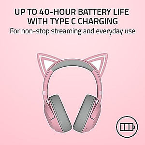 Razer Kraken Kitty V2 BT Wireless RGB Headset: Chroma RGB Kitty Ears & Earcups - Bluetooth 5.2-40 mm Drivers - Noise-Cancelling Mics - Lightweight - 40 Hr Battery w/Type C Charging - Quartz Pink