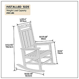 WILLIAMSPACE Rocking Chair, All Weather Resistant HDPE Patio Porch Rocker Chair with High Back, Waterproof, Easy to Maintain for Both Outdoor and Indoor (Red)