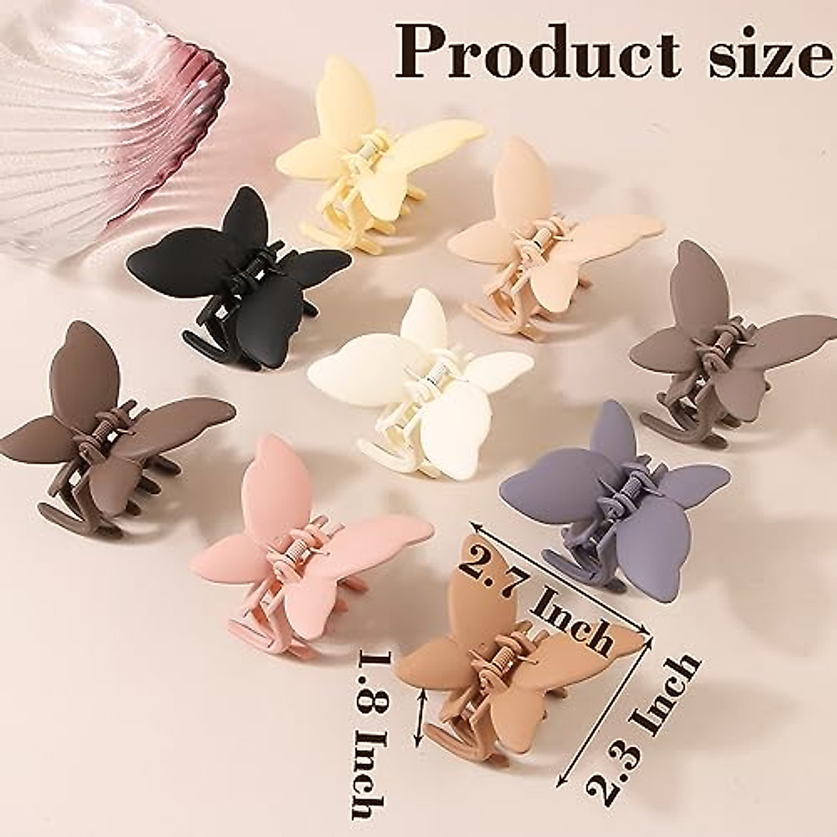 Seneeel 9 PCS Butterfly Hair Clips, 2.7" Medium Butterfly Clips for Thick Thin Hair, Non Slip Cute Matte Hair Claw Clip for Women, Natural Color