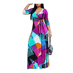 FANDEE Plus Size Maxi Dress for Women Summer Sundress V-Neck 3/4 Sleeve Multicoloured XX-Large