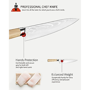 BRODARK Japanese Chef Knife, Damascus Chef Knife VG10 Steel Core 8 Inch with Olive Wood Handle, High Carbon Stainless Steel Kitchen Knife, Superb Edge Retention