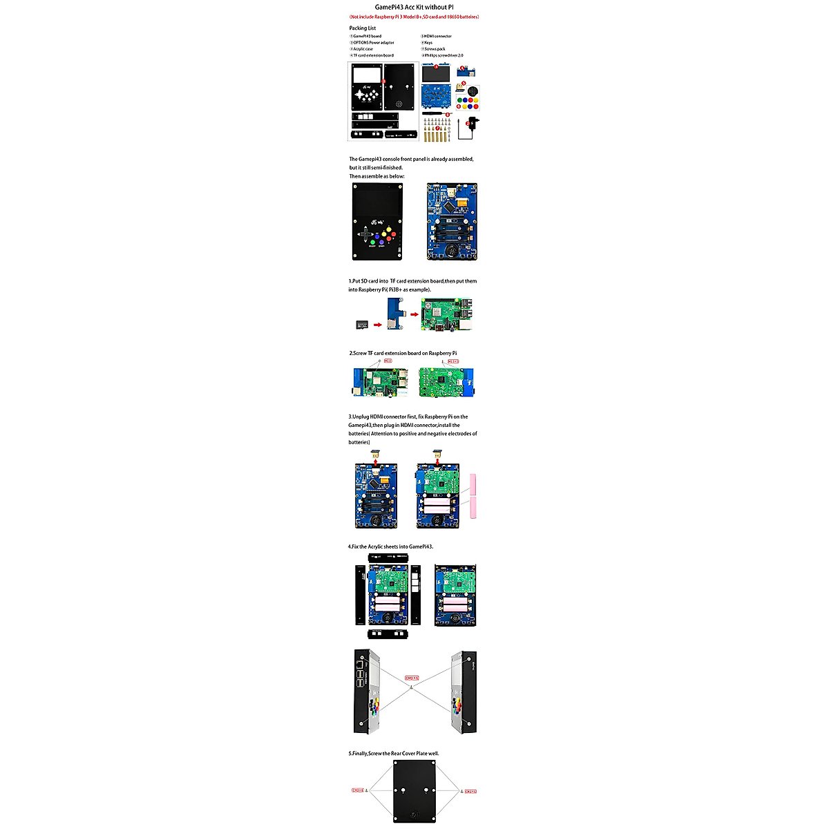GamePi43 Accessories Kit for Raspberry Pi 4B/3B+/3B/2B/B+ Portable Retro Video Handheld Game Console with 4.3inch IPS Display 800x480 Pixel 60 fps Smooth Gaming Experience Speaker Earphone Jack