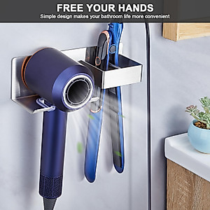 Hair Dryer Holder Wall Mounted, Blow Dryer Holder Stainless Steel, Hair Straightener Holder, Adhesive Hairdryer Holder, Curling Iron Holder Hair Tool Organizer for Bathroom Barber Shops