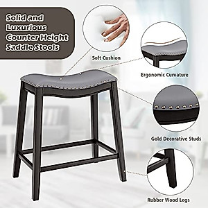 Giantex Dining Table Set for 4, Kitchen Counter Height Table w/ 4 Stools, 5 Piece Bistro Table Set, Rubber Wood Pub Dinette Set w/Upholstered Stools, Space-Saving Table Set for Small Spaces (Black)