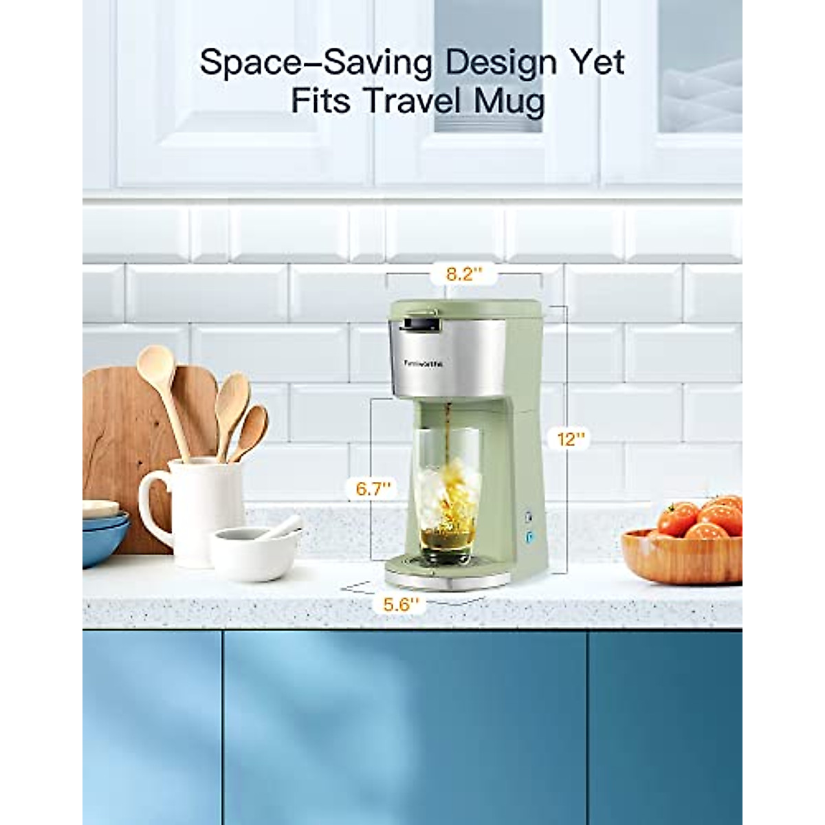 Famiworths Iced Coffee Maker, Hot and Cold Coffee Maker Single Serve for K Cup and Ground, with Descaling Reminder and Self Cleaning, Iced Coffee Machine for Home, Office and RV,Matcha Green